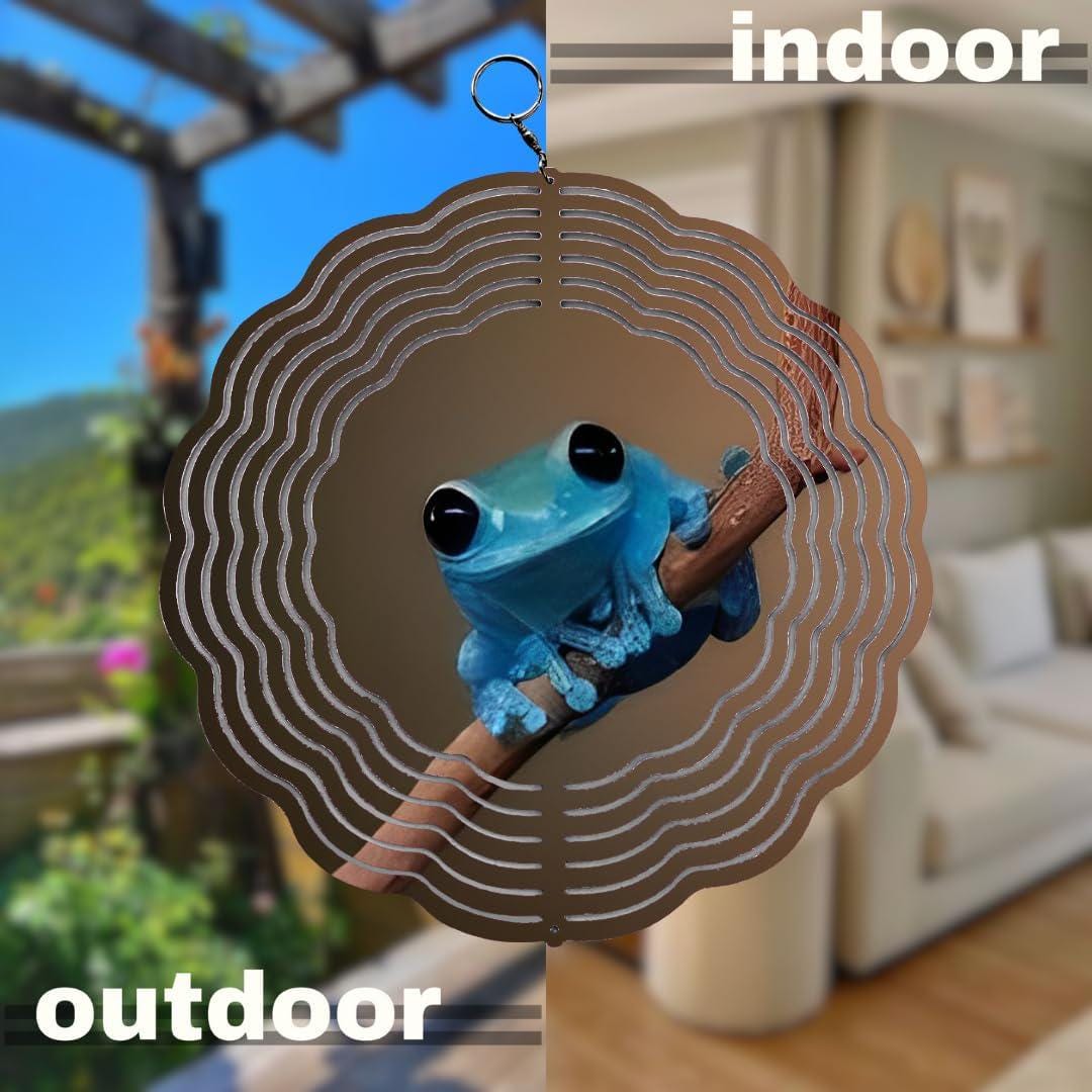 Cute Blue Frog Wind Spinner 10 Inch for Garden Decor With Swivel Hook ...
