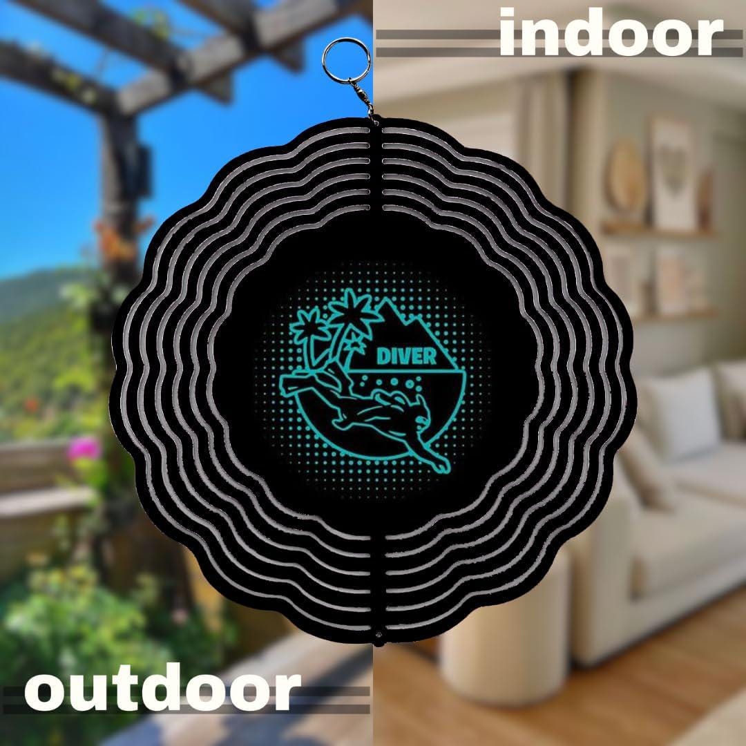 Neon Blue Scuba Diver Wind Spinner 10 Inch for Garden Decor With Swivel ...