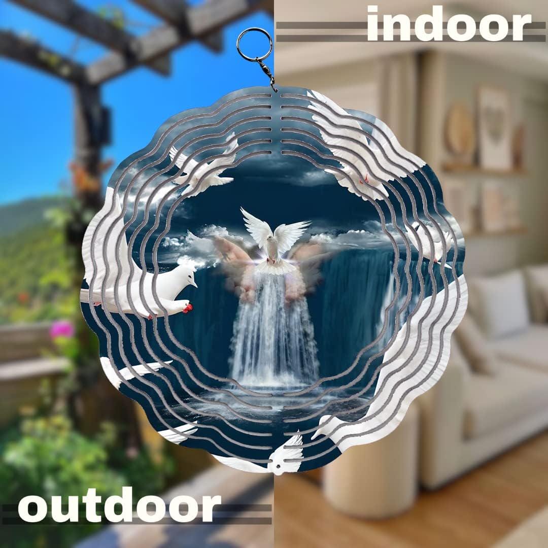 Peaceful Flying Dove Waterfall Design Wind Spinner Art 10 Inch for ...