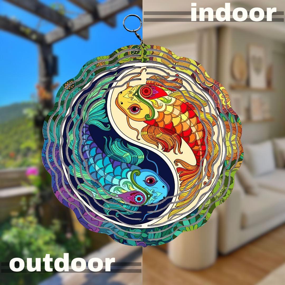 Balance Koi Fish Yin Yang Design Wind Spinner Art 10 Inch for Garden ...