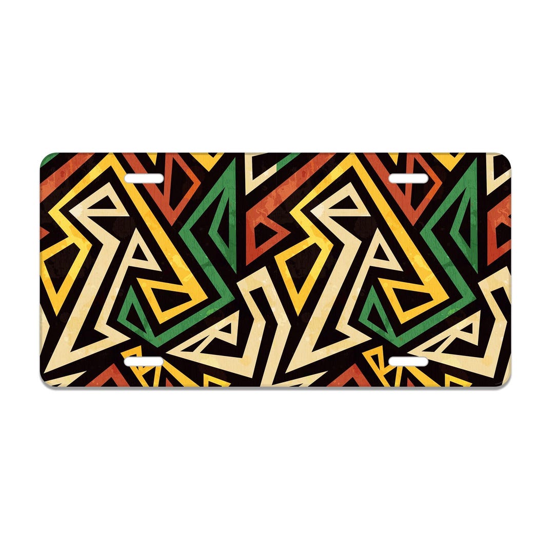 African Tribal Geometric License Plate - Colorful Ethnic Pattern Car ...