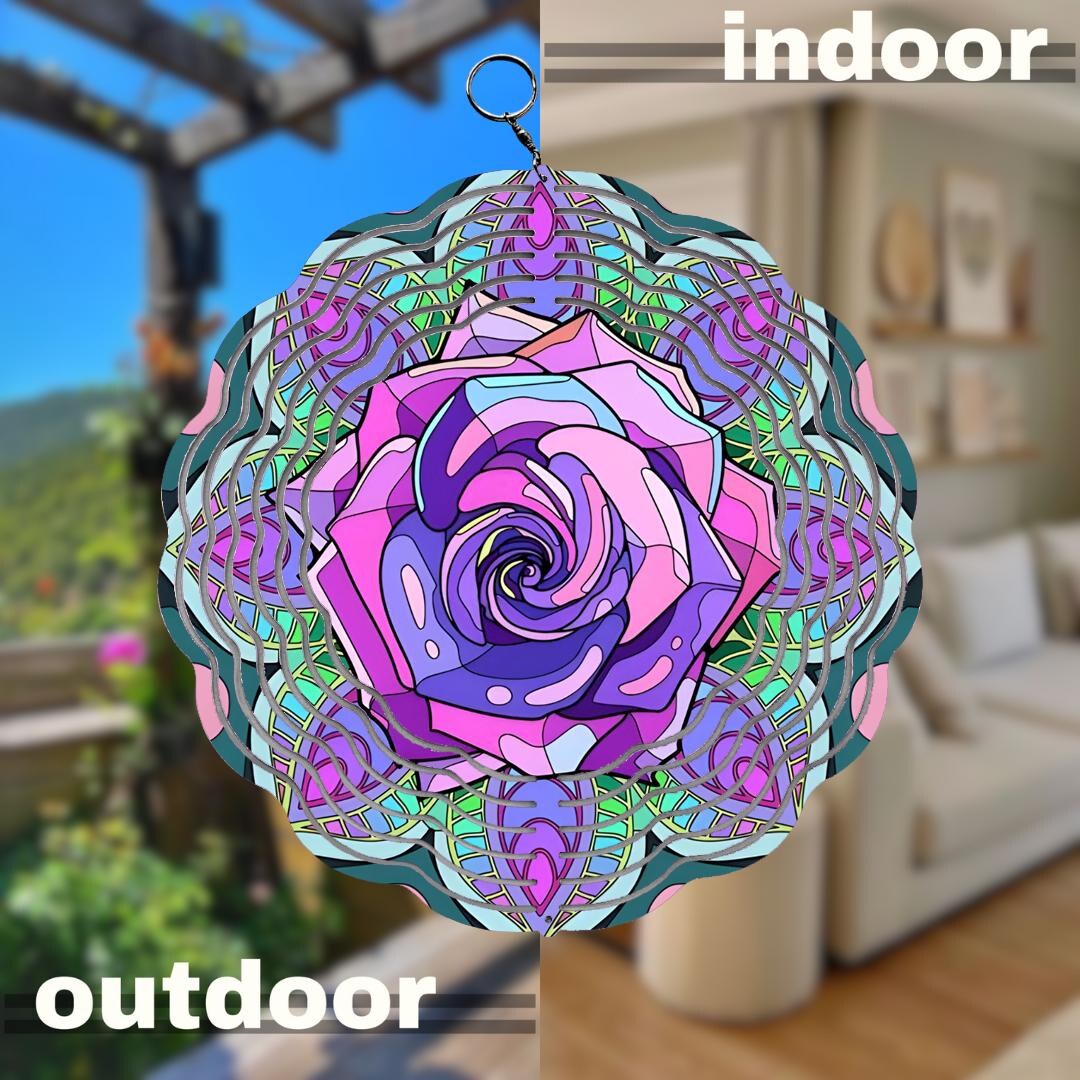 Iridescent Purple Rose Wind Spinner – Stained Glass Style 3D Metal ...