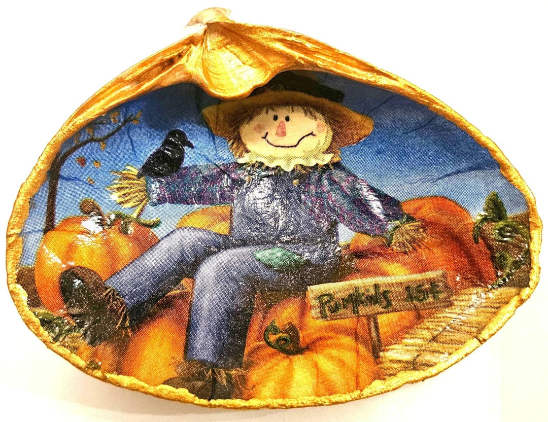 Scarecrow Decoupage Seashell Halloween Scarecrow Decor Scarecrow Gift ...