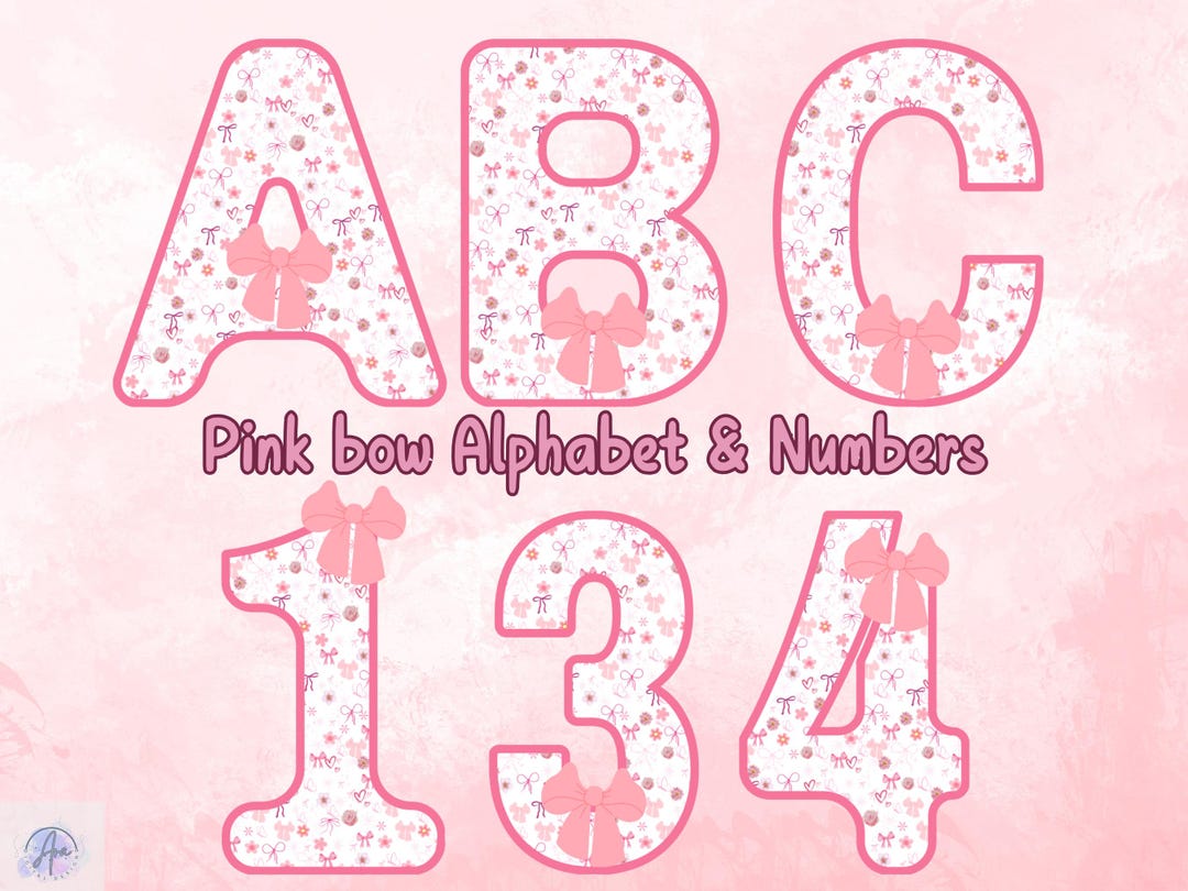 Printable Coquette Letters, Cute Pink Bows Alphabet PNG Set, Girlie ...