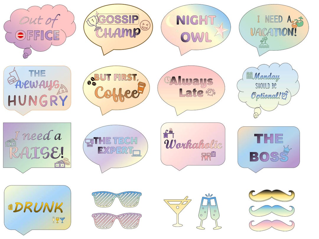 Cute Office Party Photo Booth Props Pastel Color - Etsy