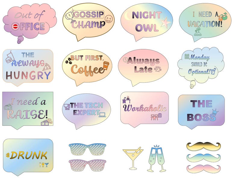 Office Party Photo Booth Props Ideas Office Party Props Work Party ...