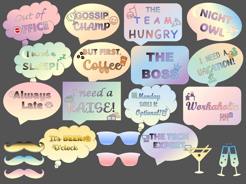 Office Party Photo Booth Props Ideas Office Party Props Work Party ...