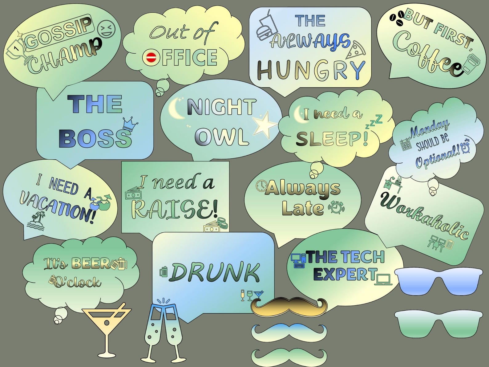 Printable Office Party Photo Booth Props Party Photo Props Work Party ...