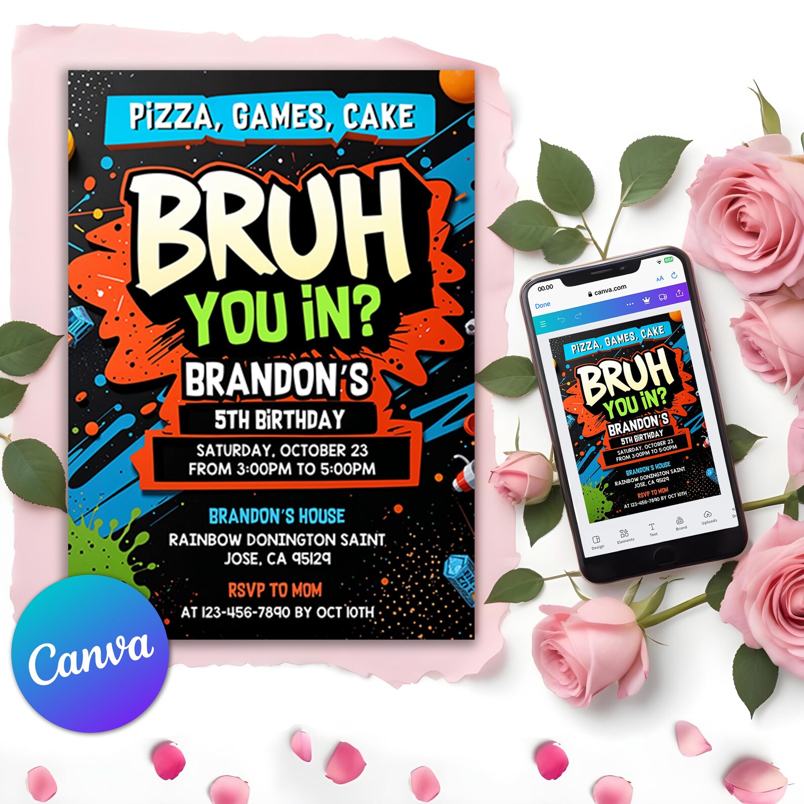 Bruh Birthday Invitation, Neon Graffiti Party, BRUH YOU IN? Birthday ...