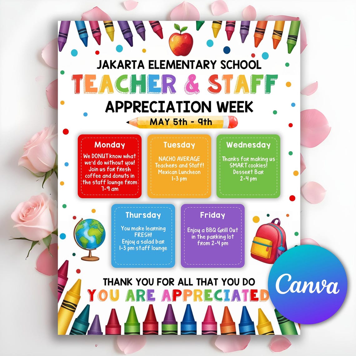 Teachers and Staff Appreciation Week Event Flyer, Teacher & Staff ...