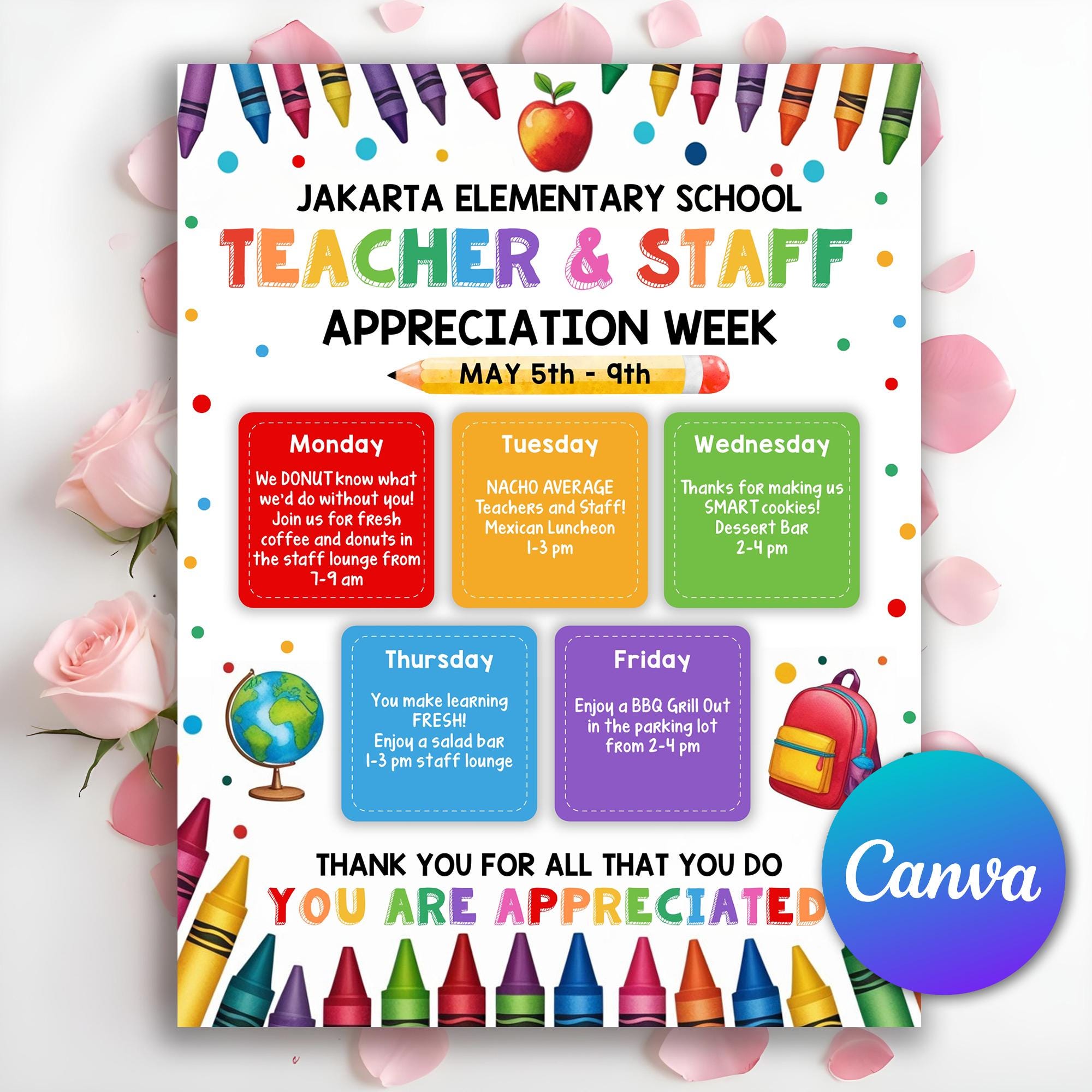 Teachers and Staff Appreciation Week Event Flyer, Teacher & Staff ...