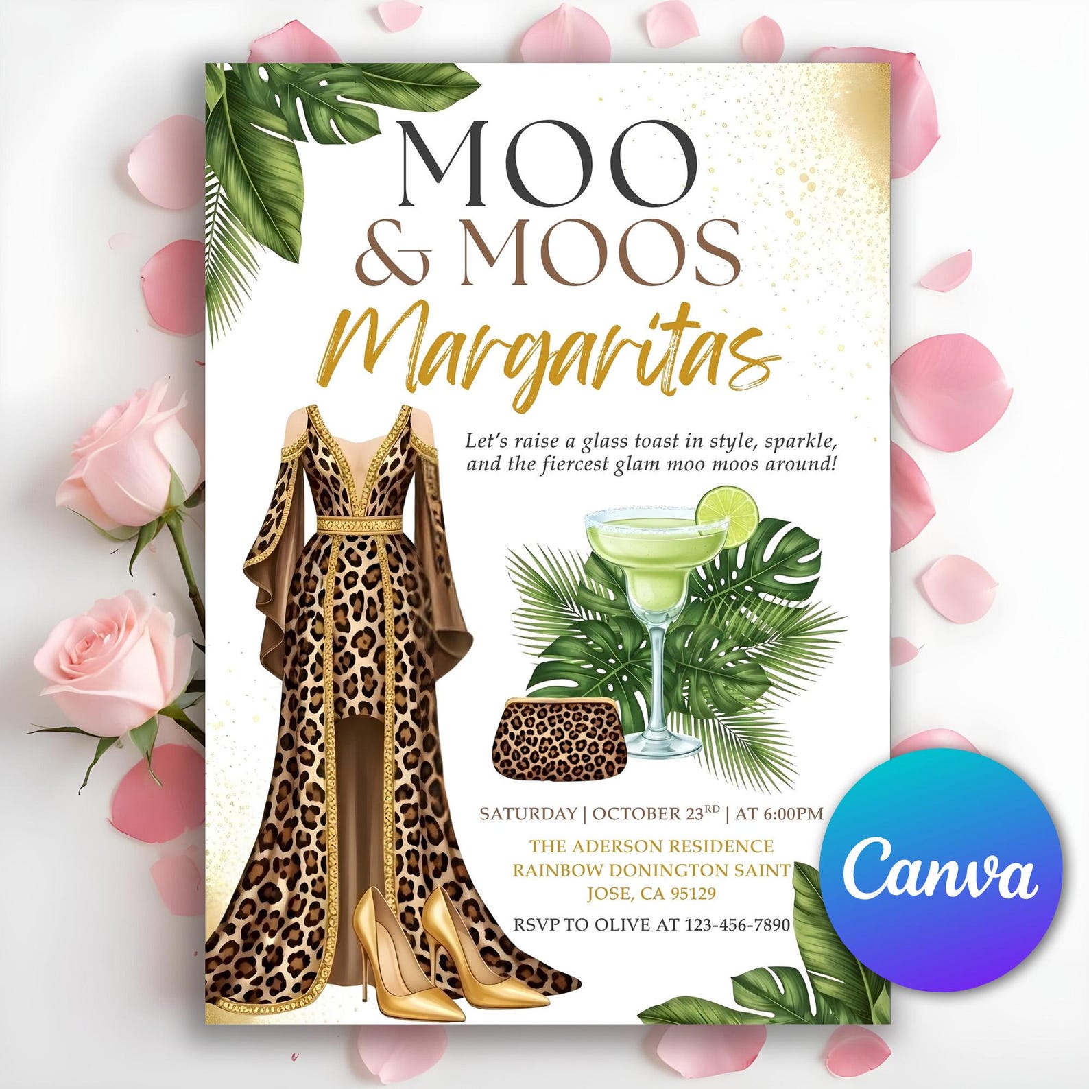Moo Moos and Margaritas Invitation, Ladies Night Invitation, Glam Party ...