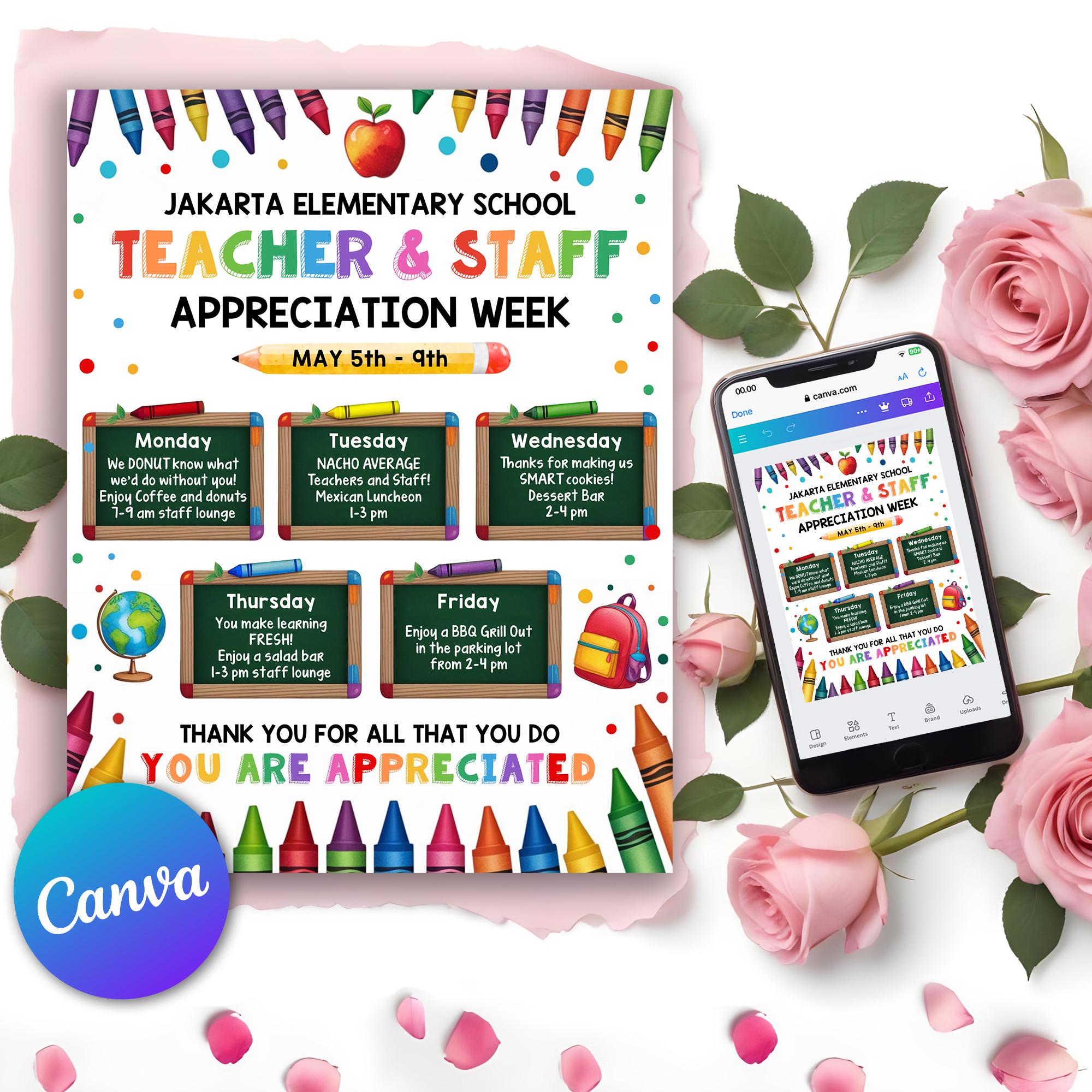 Teachers and Staff Appreciation Week Event Flyer, Teacher & Staff ...