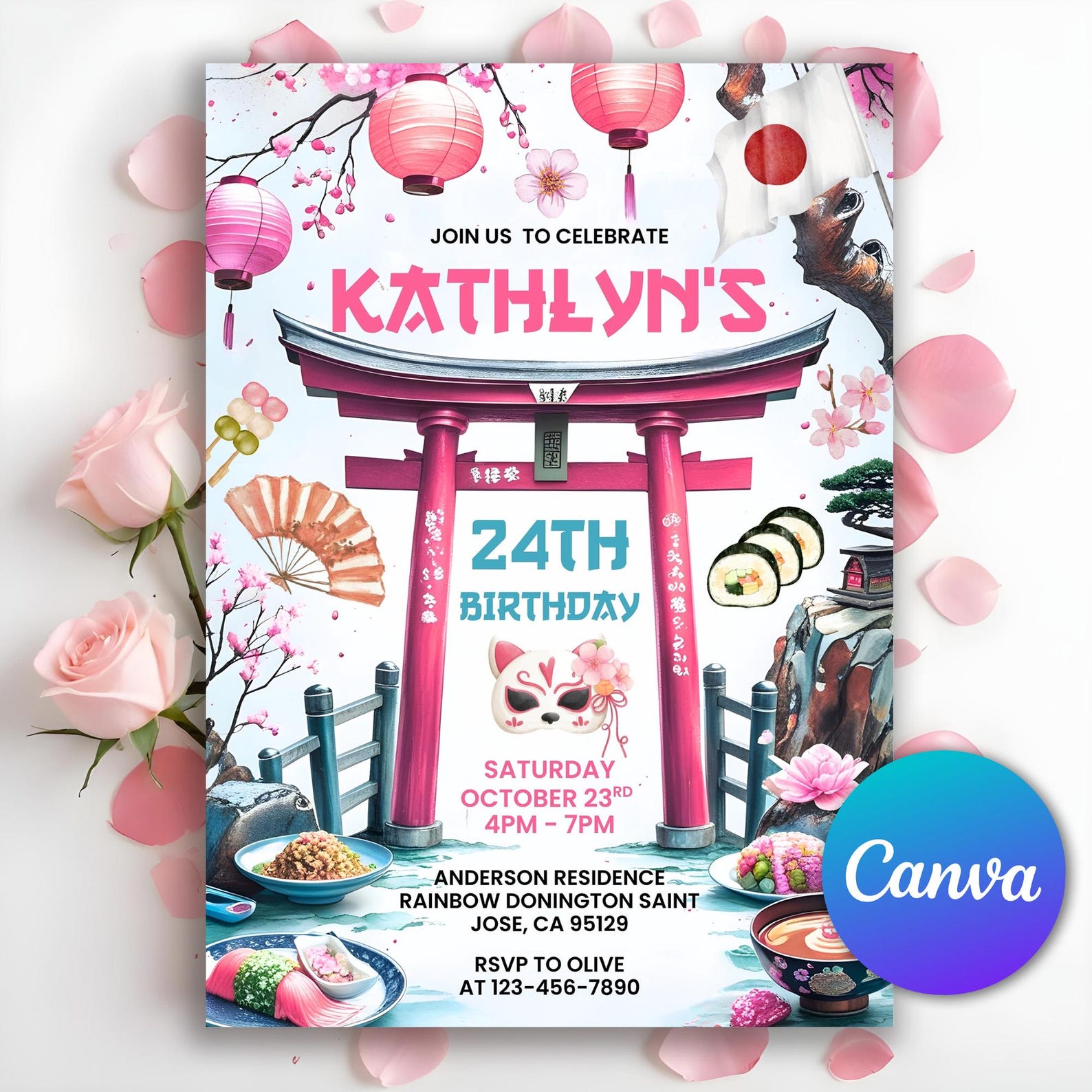 Japanese Themed Birthday Invitation, Hibachi Party Invite, Sushi ...