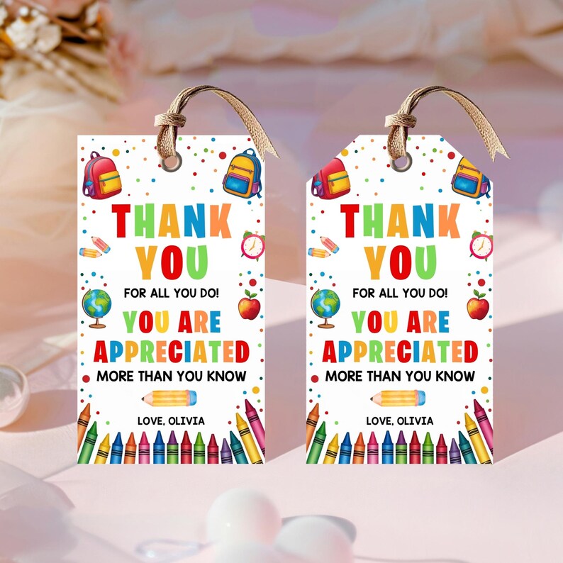 Teacher Appreciation Week Gift Tags, Thank You Teacher Gift Tag, School ...