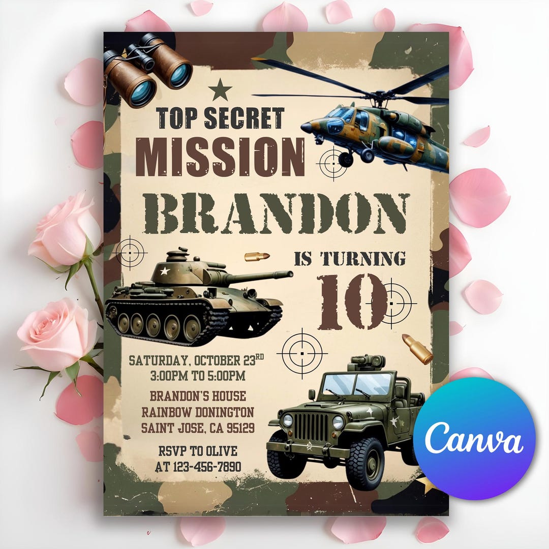 Military Party Invitation, Military Birthday Invitation, Army Birthday ...