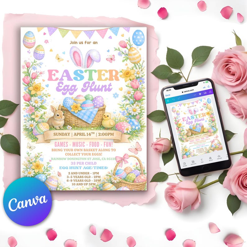 Easter Egg Hunt Flyer, Easter Egg Hunt Invitation, Church Easter Egg ...