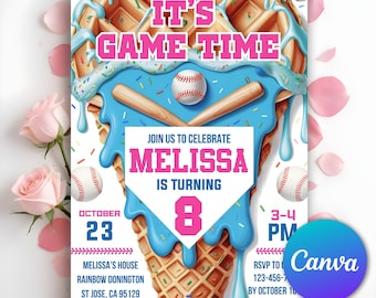 Baseball Drip Birthday Party Invitation, Sports Style Birthday Party ...