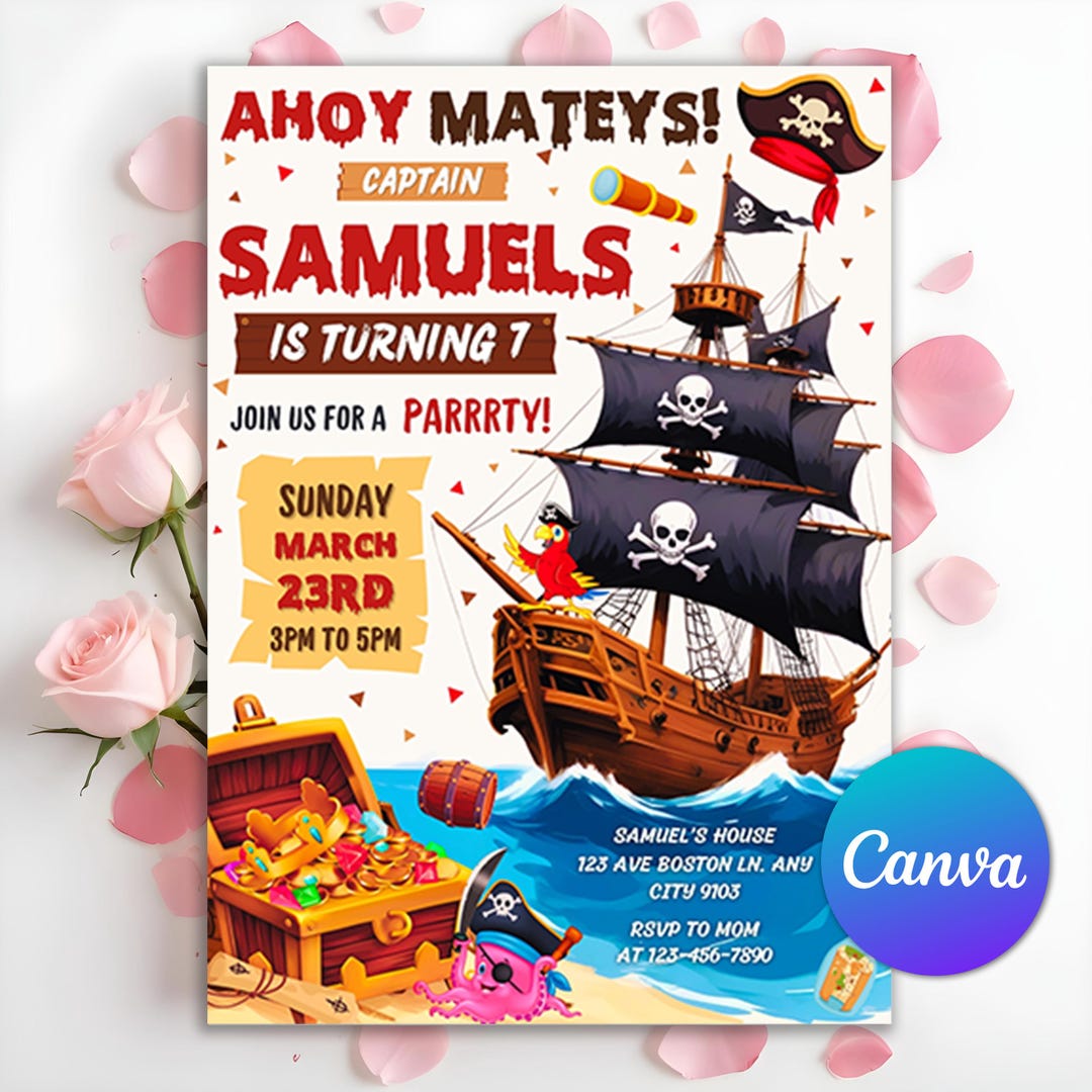 Pirate Birthday Invitation, Ahoy Mateys, Pirate Invitation, Pirate ...
