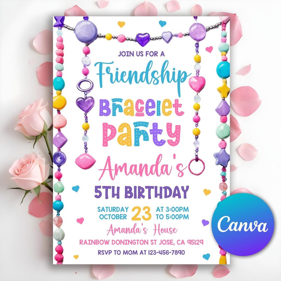 Friendship Bracelet Invitation, Bead Bracelet Making Invite, in My ...