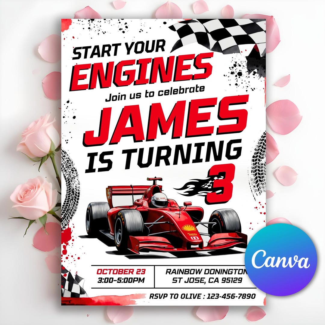 Race Car Birthday Invitation, Sport Race Car Invite, Boys Invitation ...
