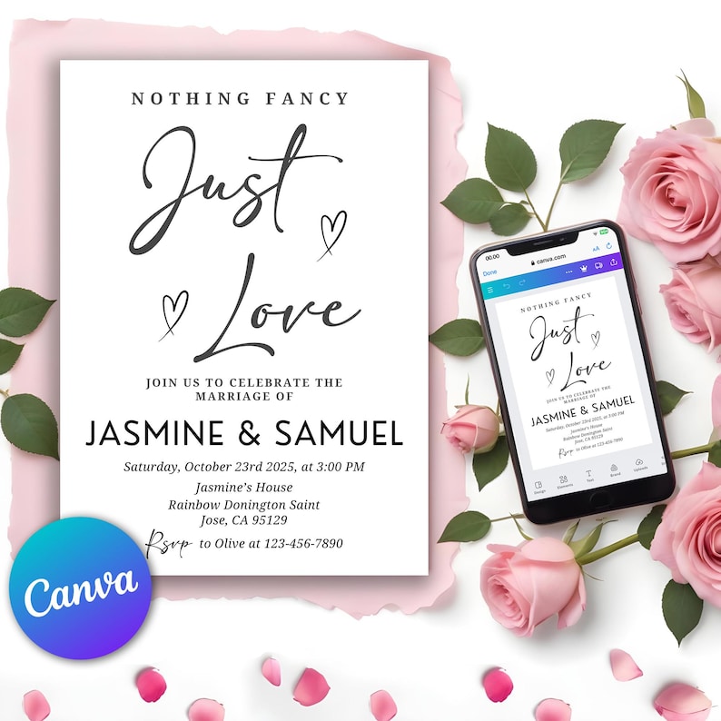 Nothing Fancy Just Love Invitation, Modern Reception Invite, Minimalist ...