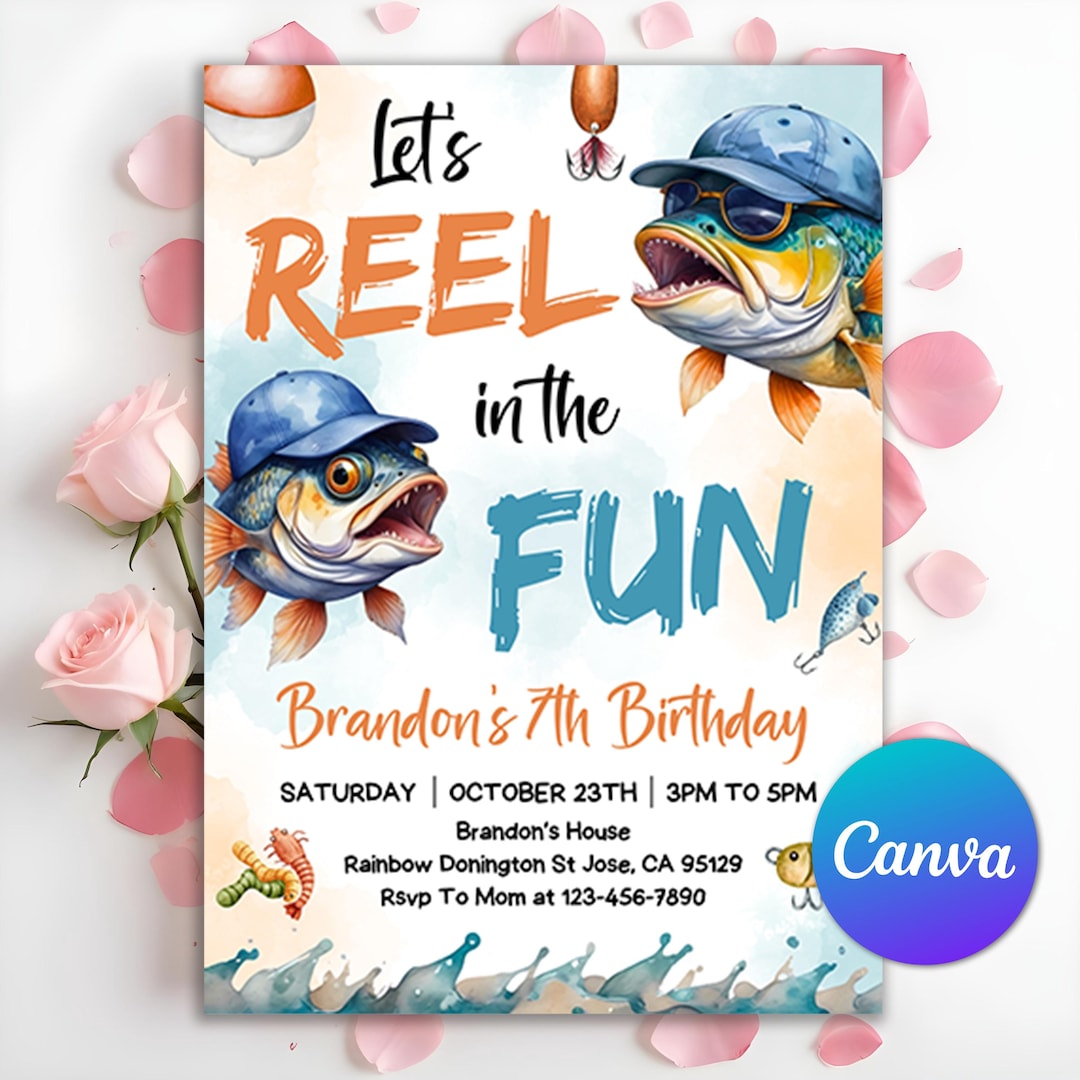 Fishing Birthday Invitation, Fish Birthday Invitation, Reel Fun Bass ...