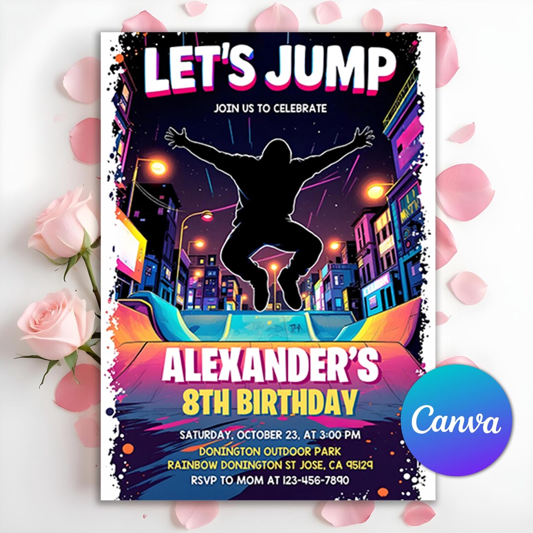 Trampoline Park Party Invitation, Teen Jump Party, Lets Jump Boy, Teen ...