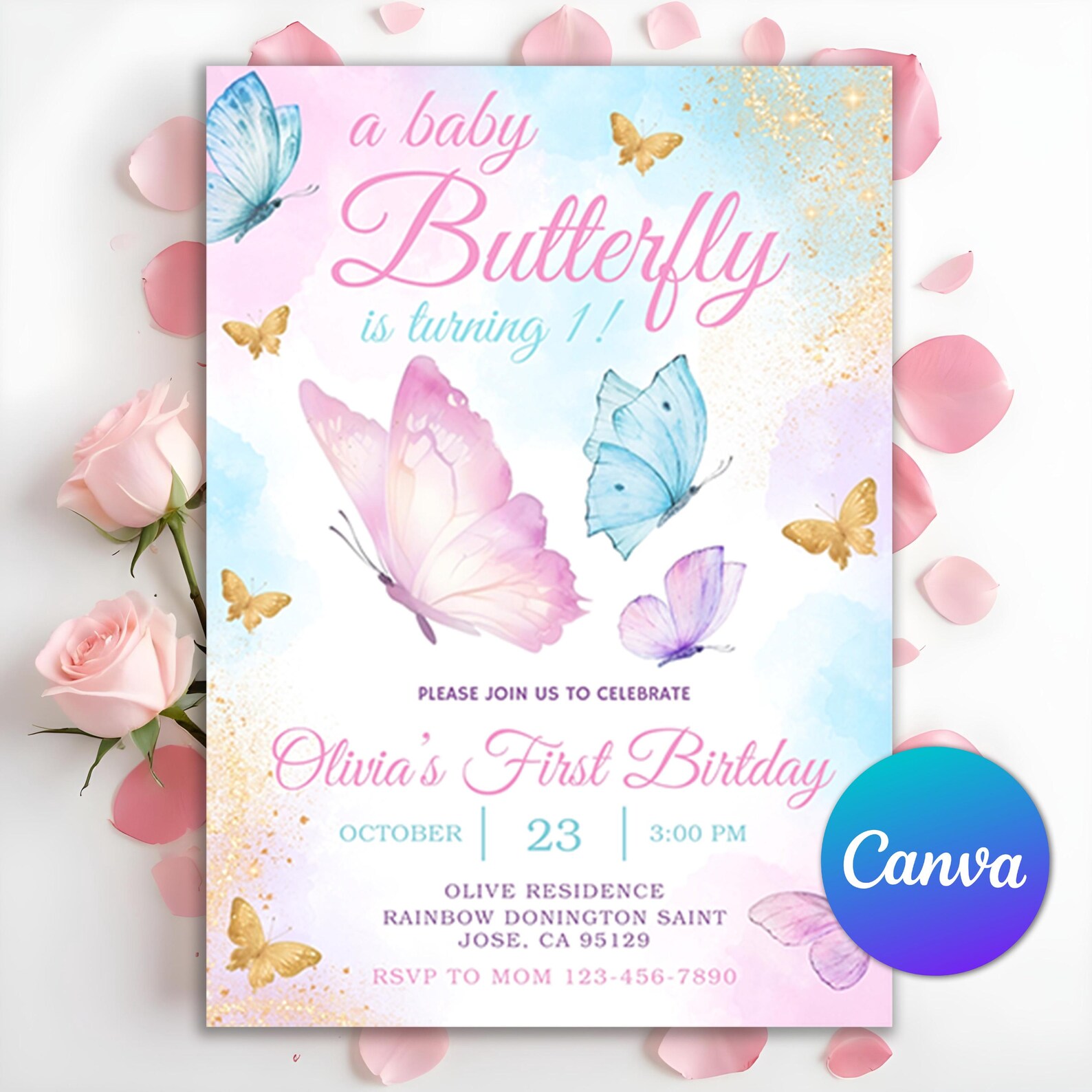 Butterfly Birthday Invitation, Girl Butterfly Party, Pink Purple ...
