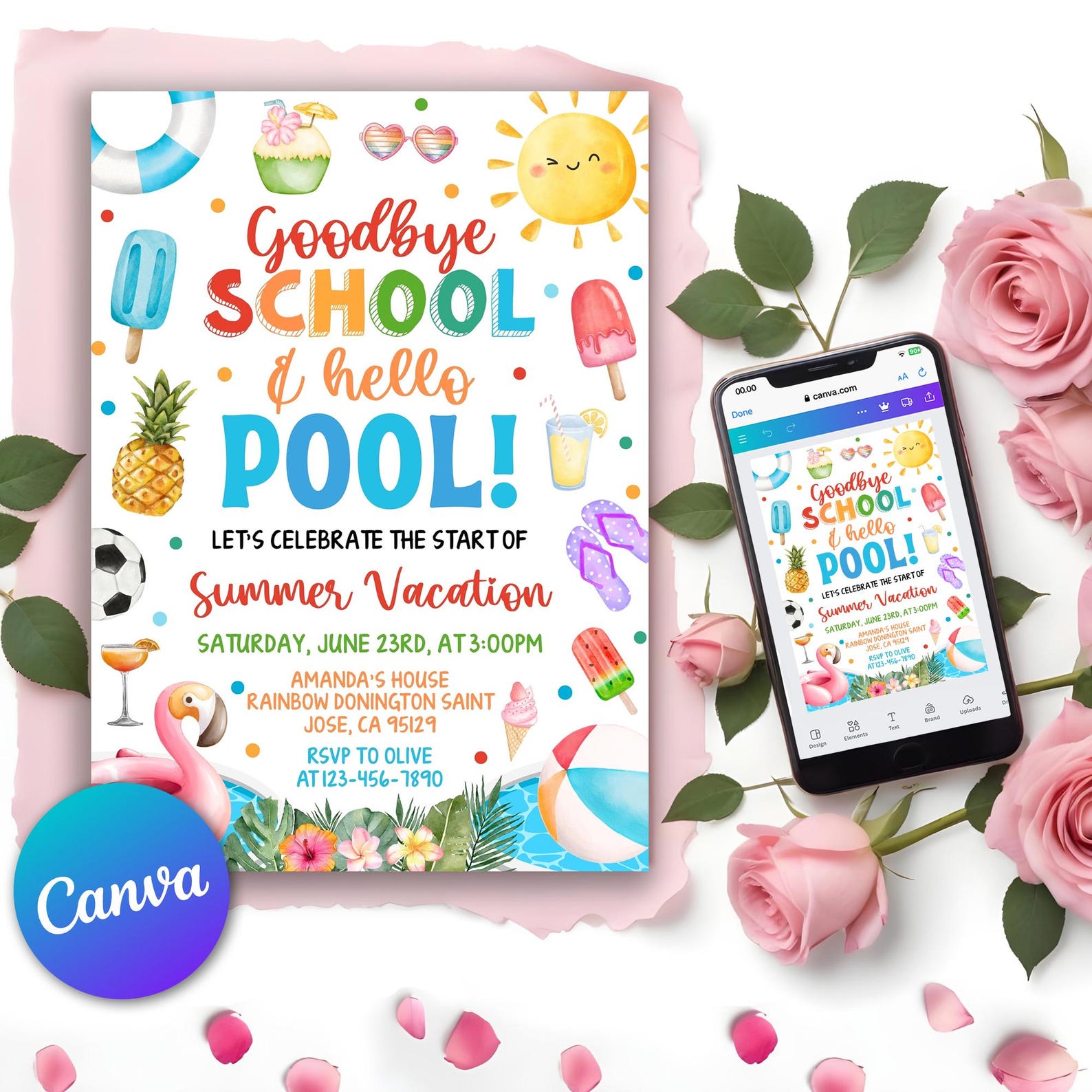 End of School Party Invitation, Schools Out Party Invitation, Summer ...