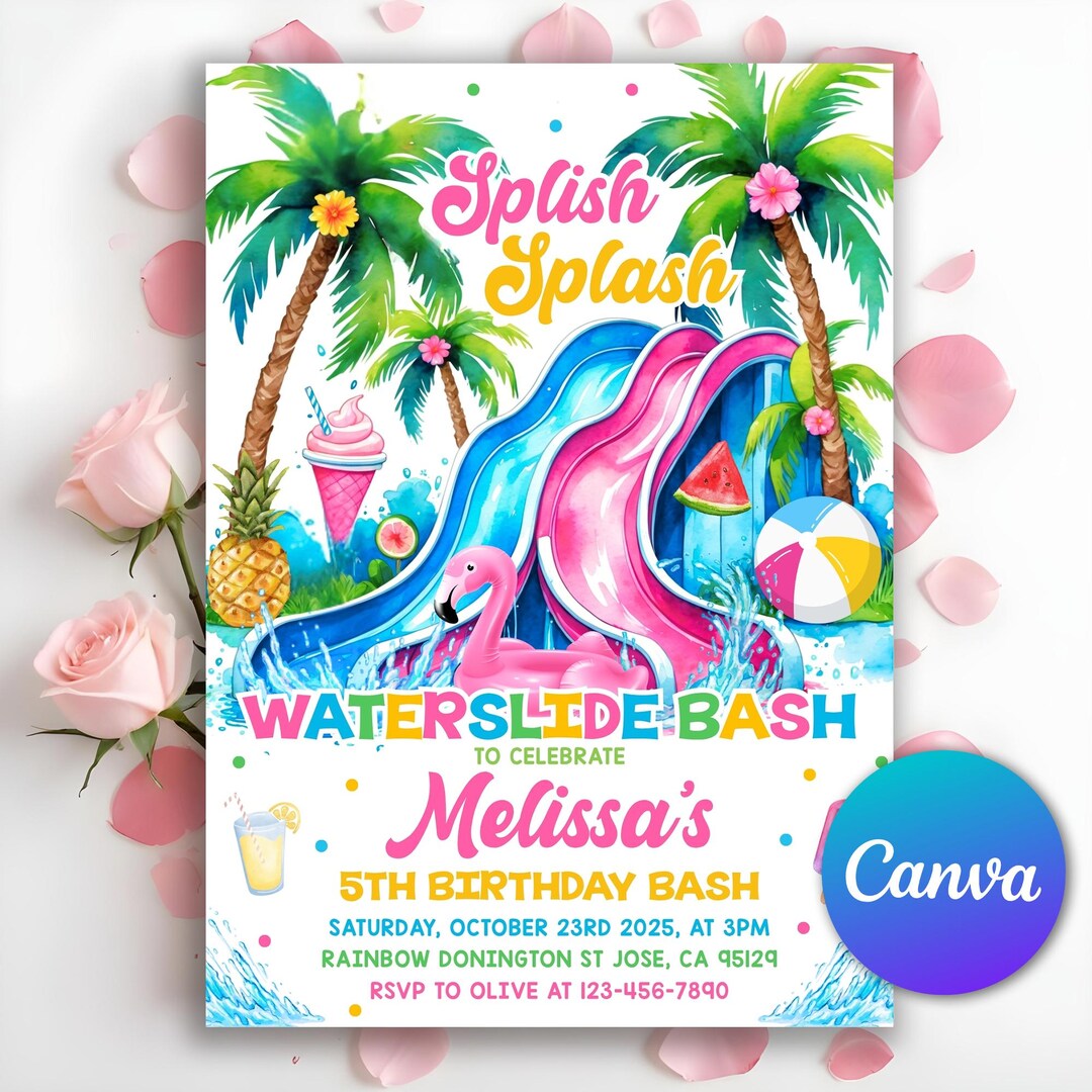 Waterslide Birthday Invitation, Summer Pool Party, Splash Birthday ...