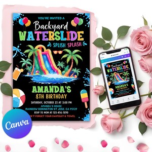 Waterslide Birthday Invitation, Boy or Girl Splash Party Invite, Summer ...