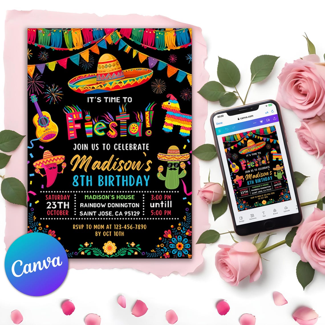 Fiesta Birthday Invitation, Mexican Floral Birthday Invite, Mexican ...