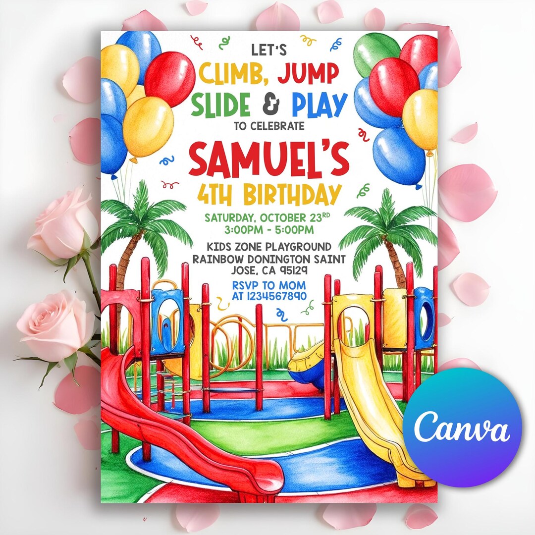 Playground Birthday Invitation, Let's Play, Jungle Gym Party Invite ...