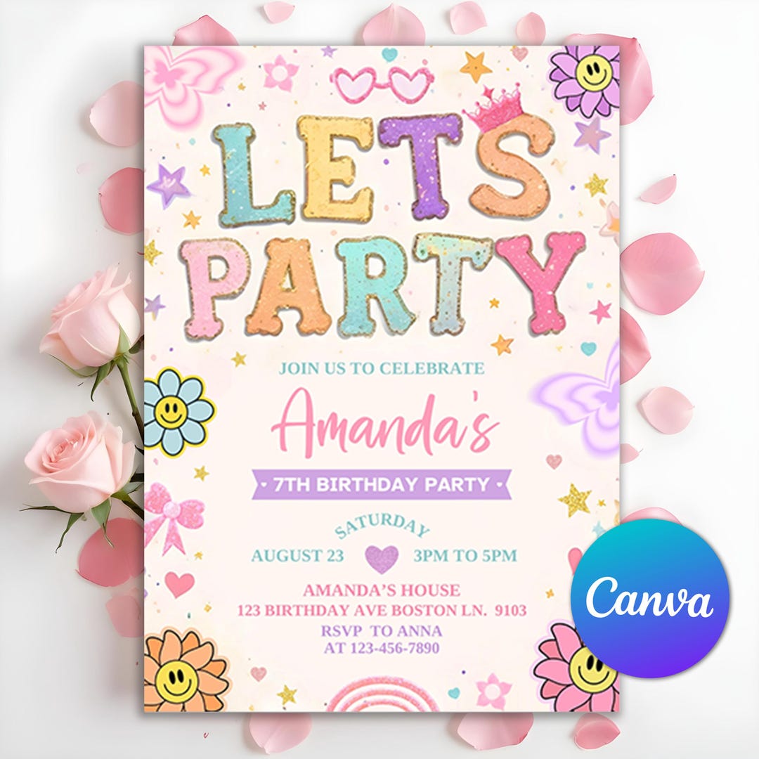 Patch Letter Invitation, Girl Birthday Invitation, Varsity Patch Party ...