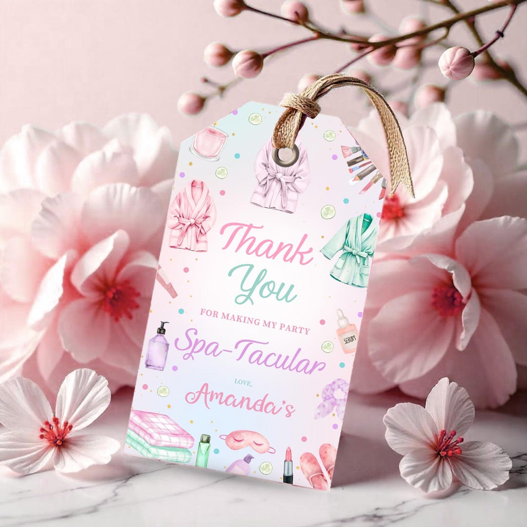 Spa Party Thank You Gift Tag, Spa Day Party Favor Tags, Glitz and Glam ...