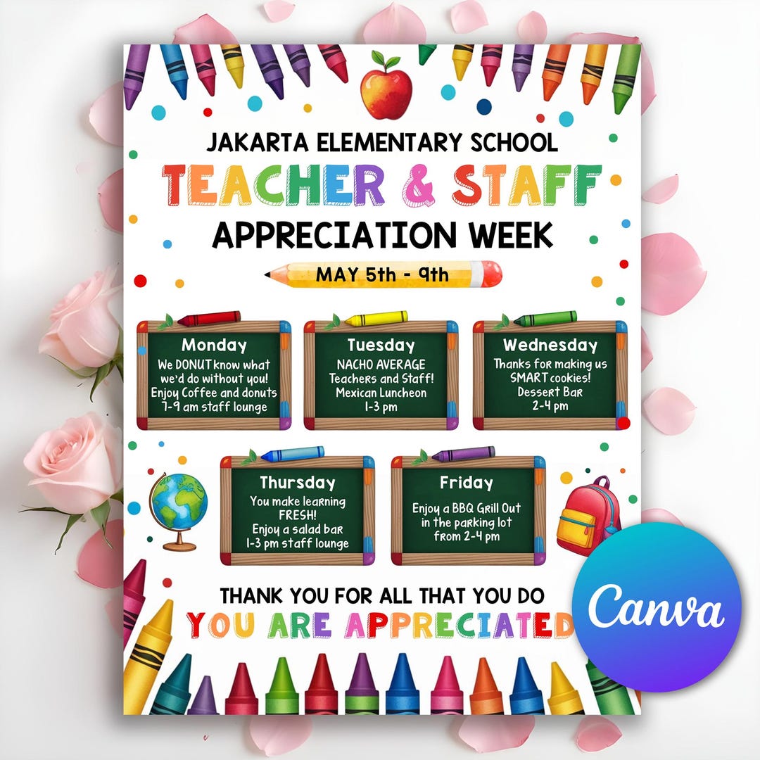 Teachers and Staff Appreciation Week Event Flyer, Teacher & Staff ...