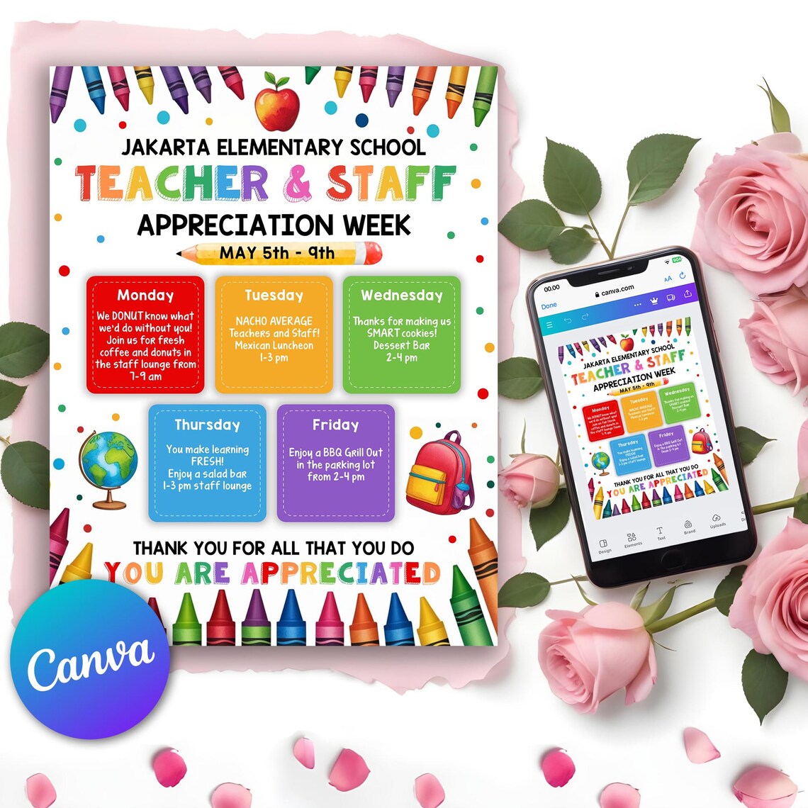 Teachers and Staff Appreciation Week Event Flyer, Teacher & Staff ...