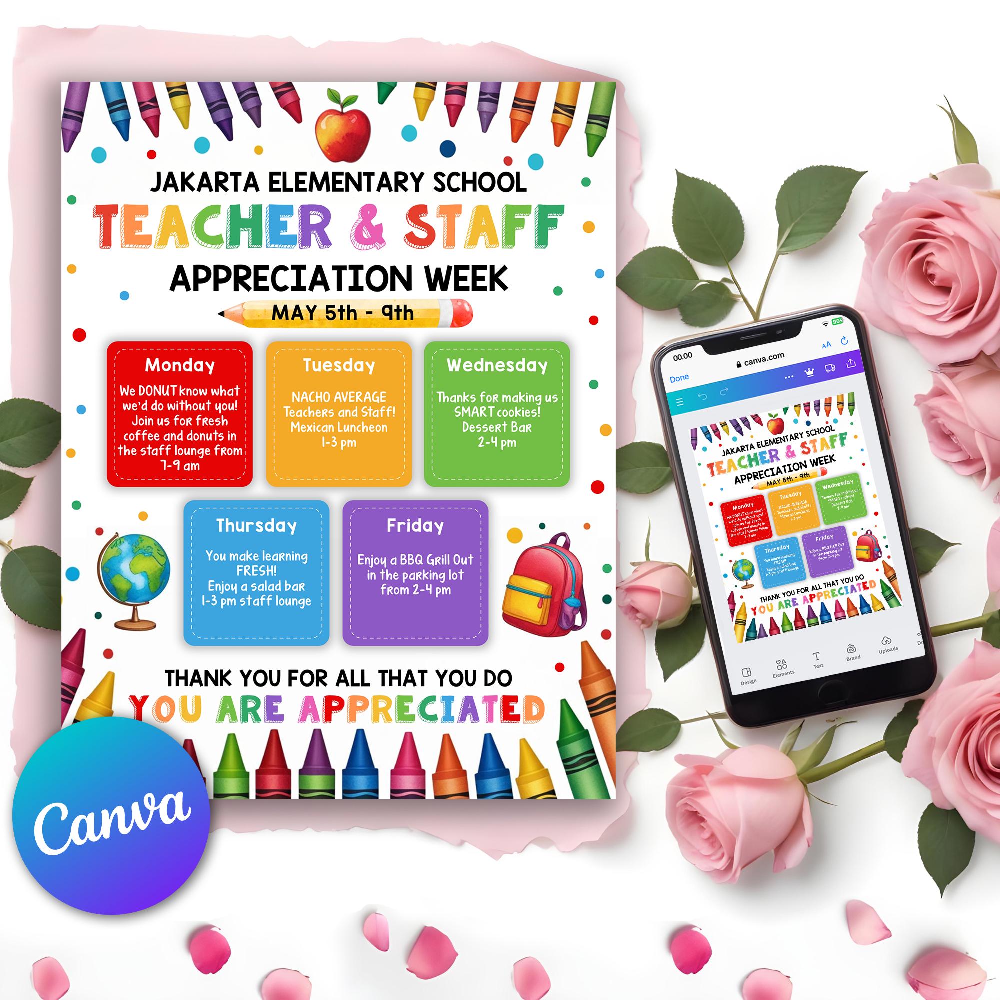 Teachers and Staff Appreciation Week Event Flyer, Teacher & Staff ...
