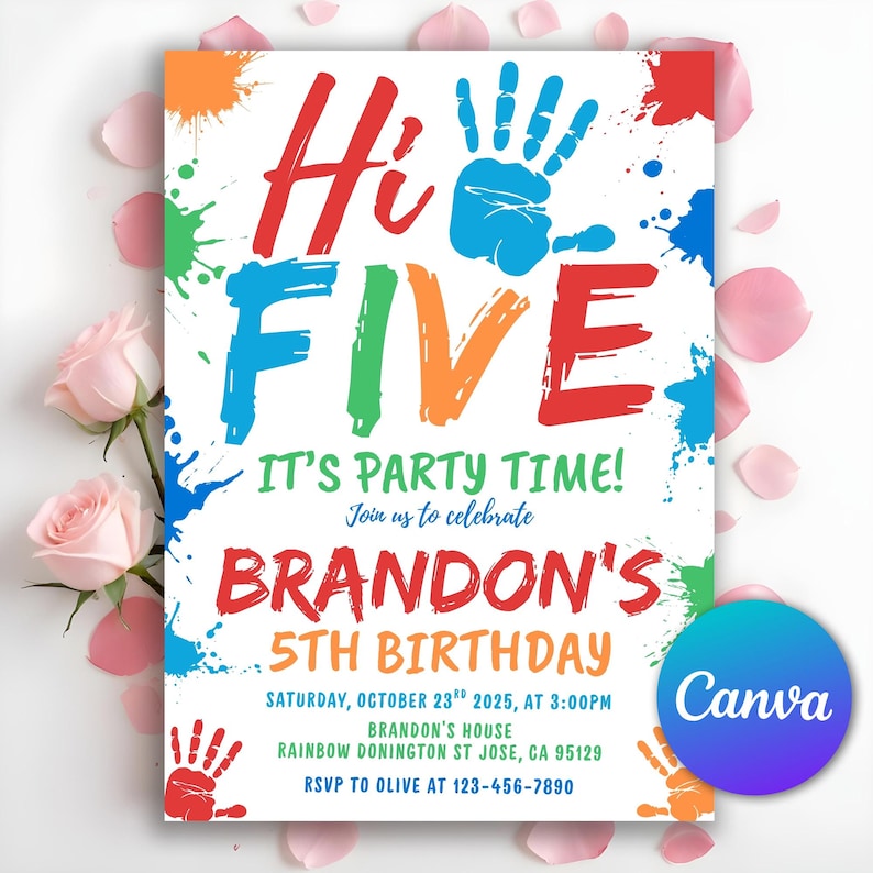 Hi-five 5th Birthday Invitation, Hi Five Invite Template, High Five ...
