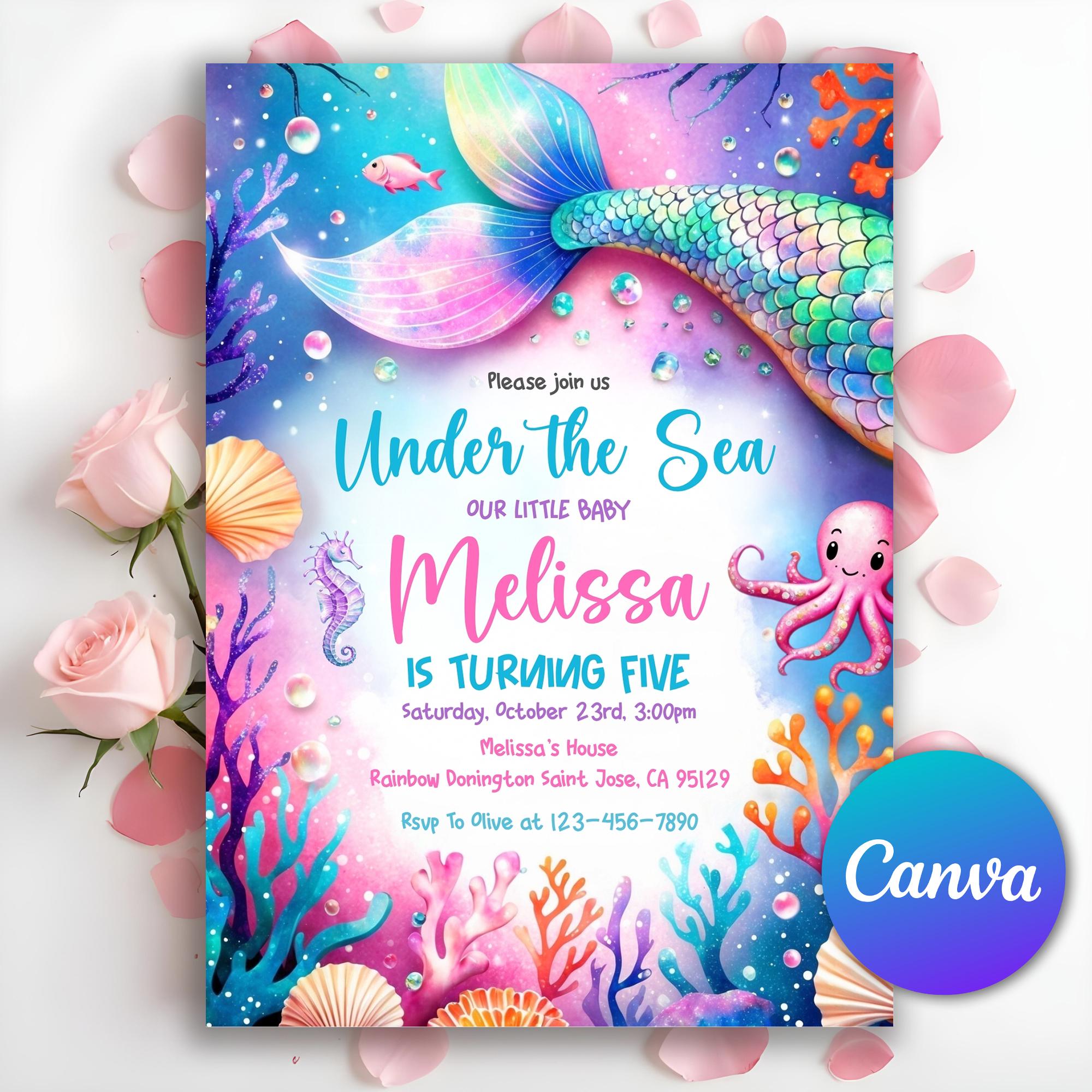 Mermaid Tail Birthday Invitation, Mermaid Invites, Whimsical Mermaid ...