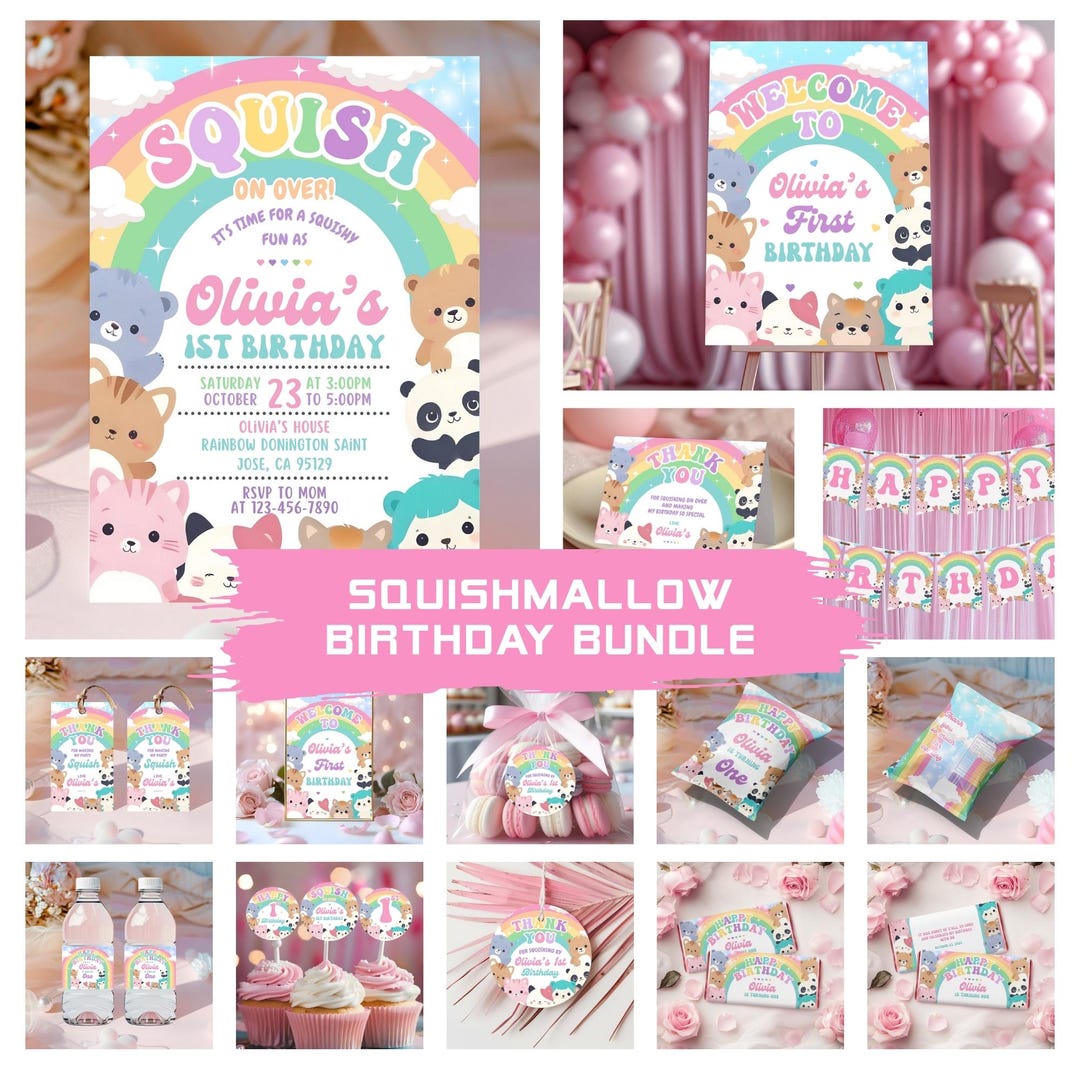 Squishmallow Birthday Bundle, Squishmallow Invitation, Squish Birthday ...