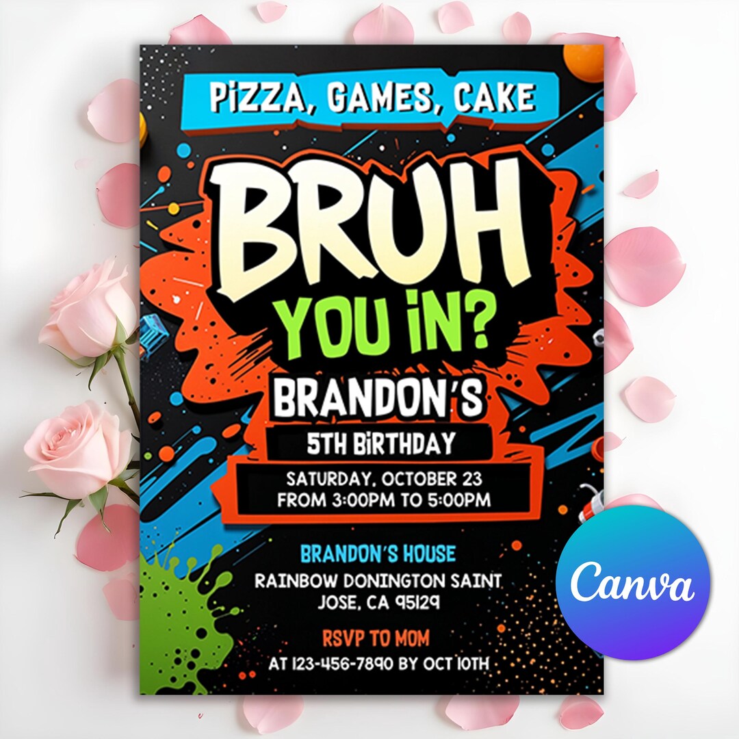 Bruh Birthday Invitation, Neon Graffiti Party, BRUH YOU IN? Birthday ...