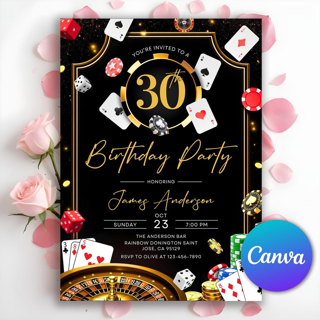 Casino Birthday Invitation, Casino Night, Casino Theme Birthday, Casino ...