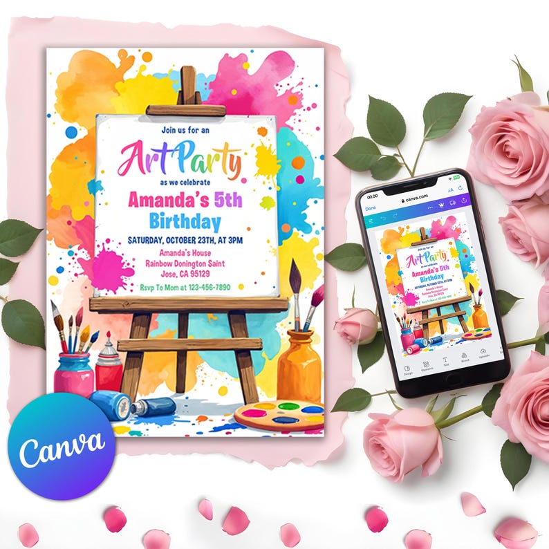 Art Birthday Party Invitation, Art in Party Birthday Invite, Art ...
