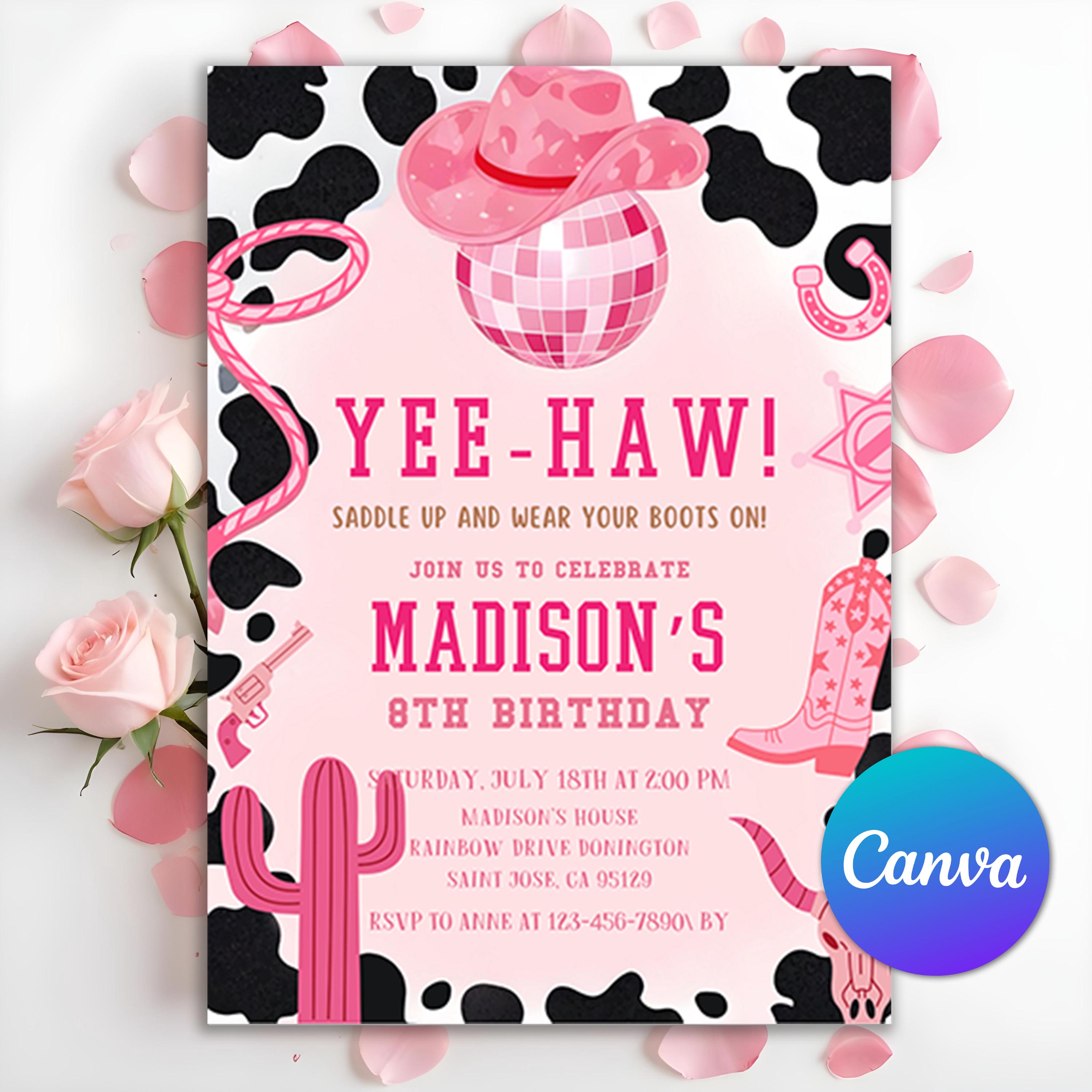 Cowgirl Birthday Invitation, Nashville Party, Pink Cowgirl Party Invite ...