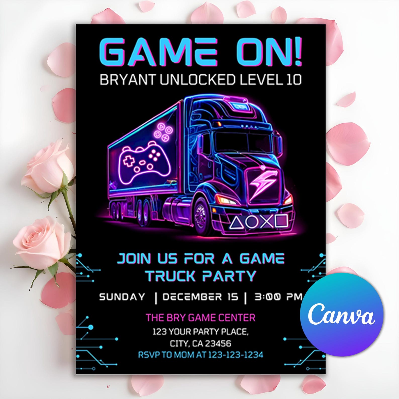 Video Game Truck Birthday Party Invitation, Editable Game Truck Party ...