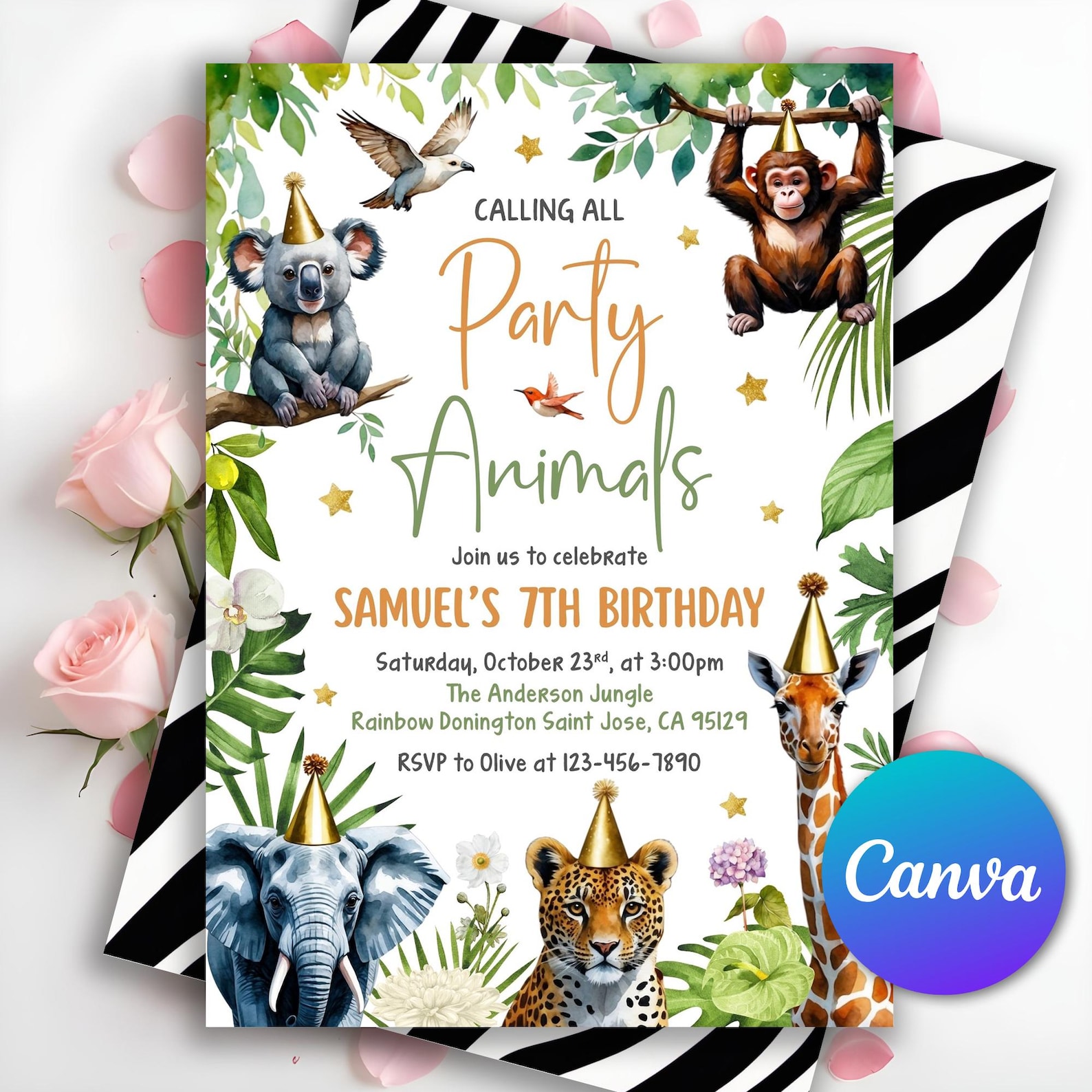 Party Animals Birthday Invitation, Jungle Birthday Invitation, Safari ...