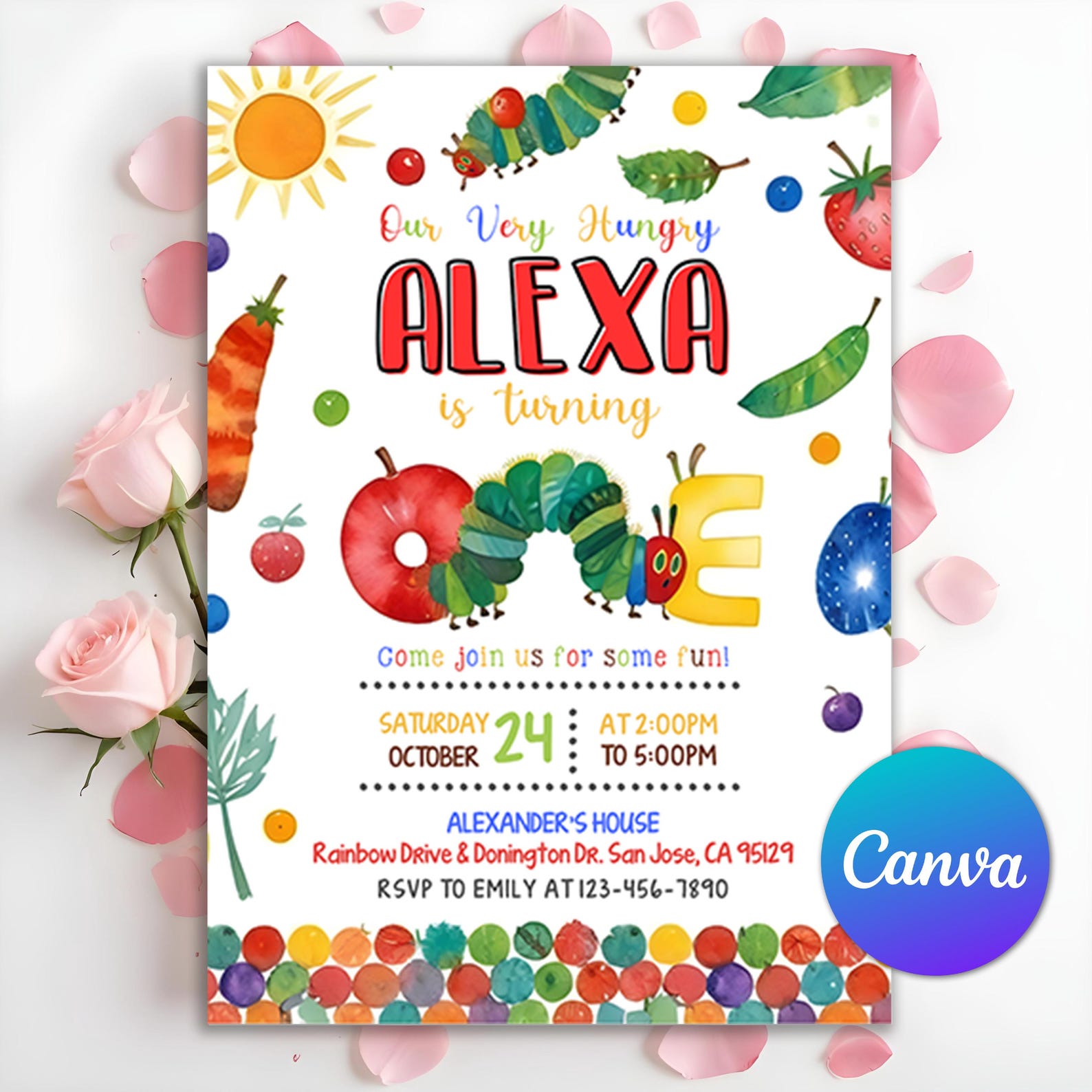 Very Hungry Caterpillar First Birthday Invitation, Hungry Caterpillar ...