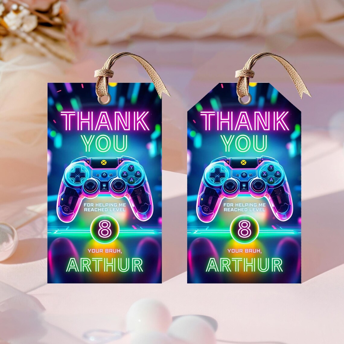 Video Game Birthday Thank You Gift Tag, Level up Party Favor Tags ...